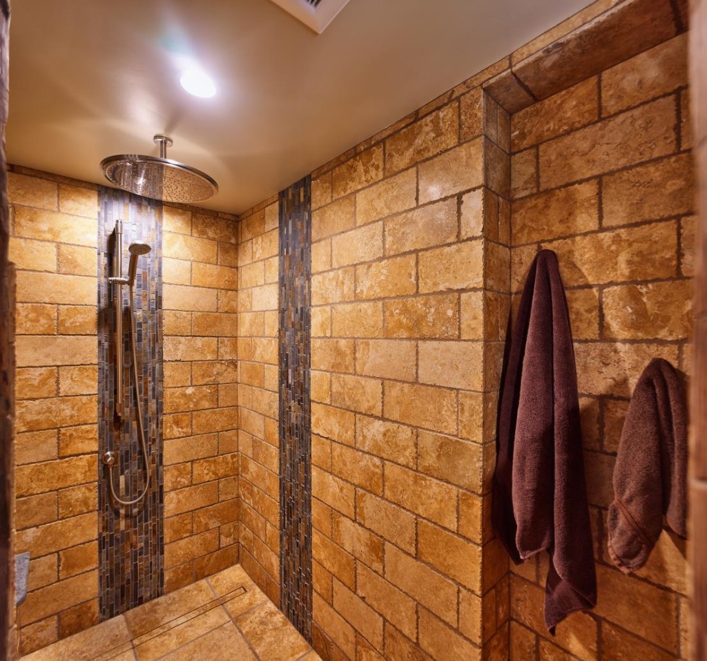 English Tudor Rustic Extravagance in a Bathroom Remodel