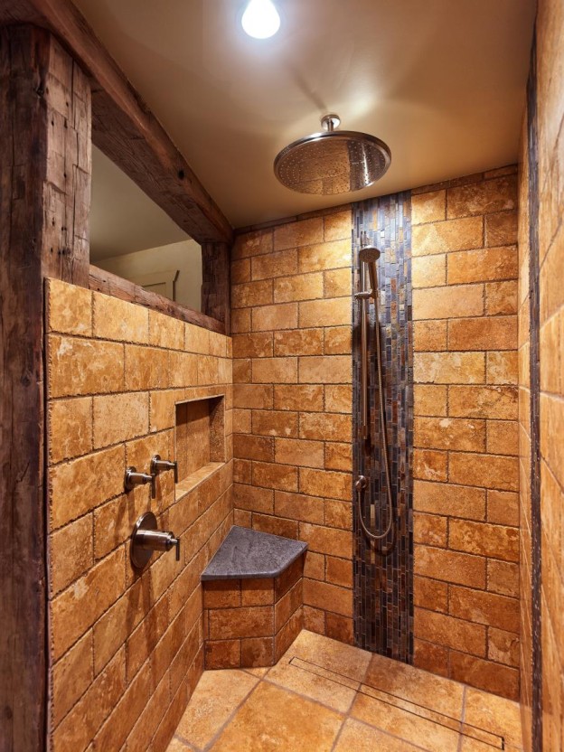 English Tudor Rustic Extravagance in a Bathroom Remodel